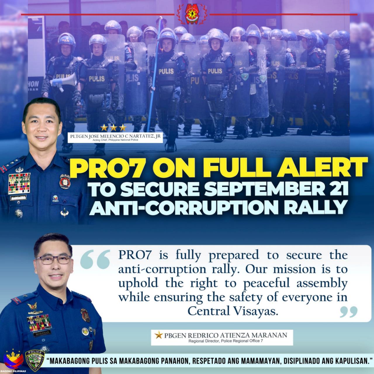 PRO7, naka-Full Alert ngayong araw kasabay ng Anti-Corruption Rally